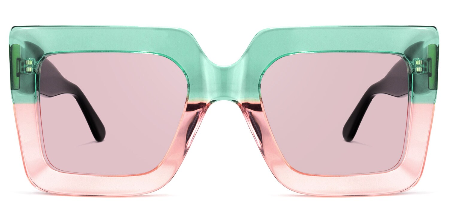 Brandon Square Green-Pink Glasses | Zeelool Optical